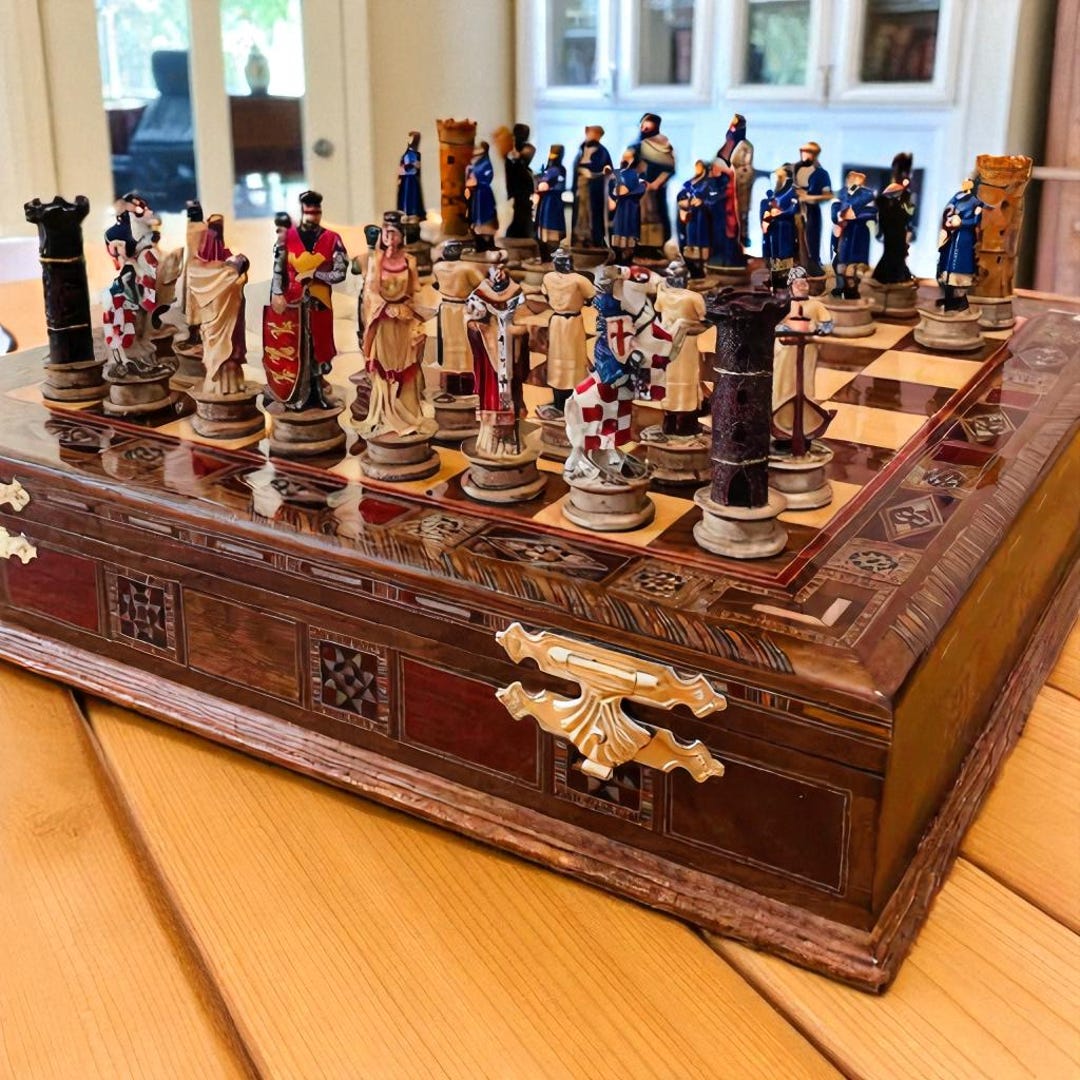 Handmade Crusaders Chess Set – Inlaid Wood Board With Storage - Etsy