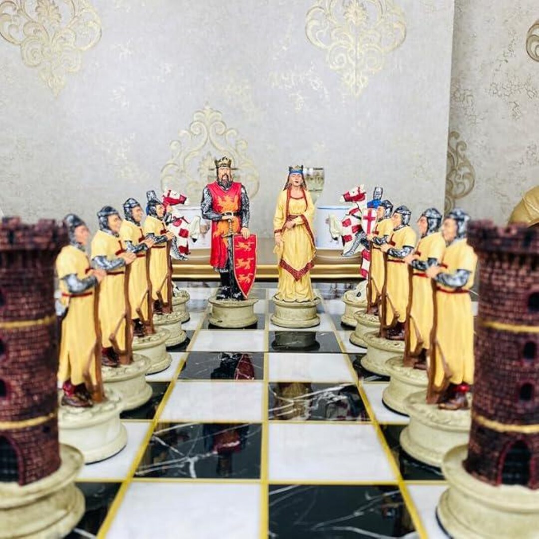 Crusaders Chess Set – Hand Painted & Marble Wooden Board | Gift for Dad ...