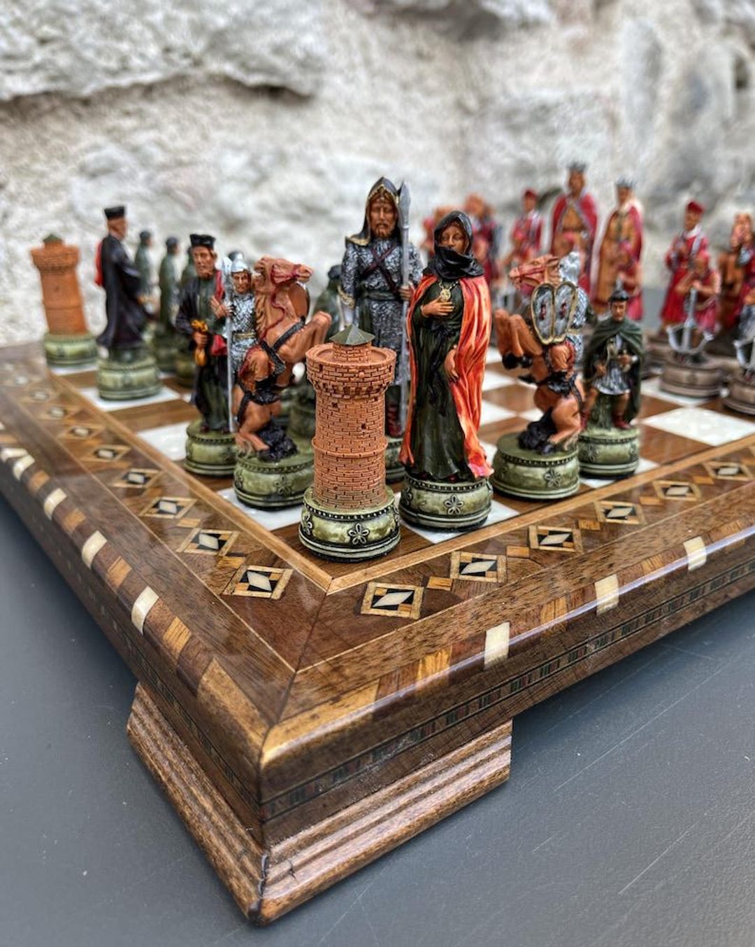 Luxury Chess Set – Hand Painted Camelot King Arthur & Handmade Inlaid ...
