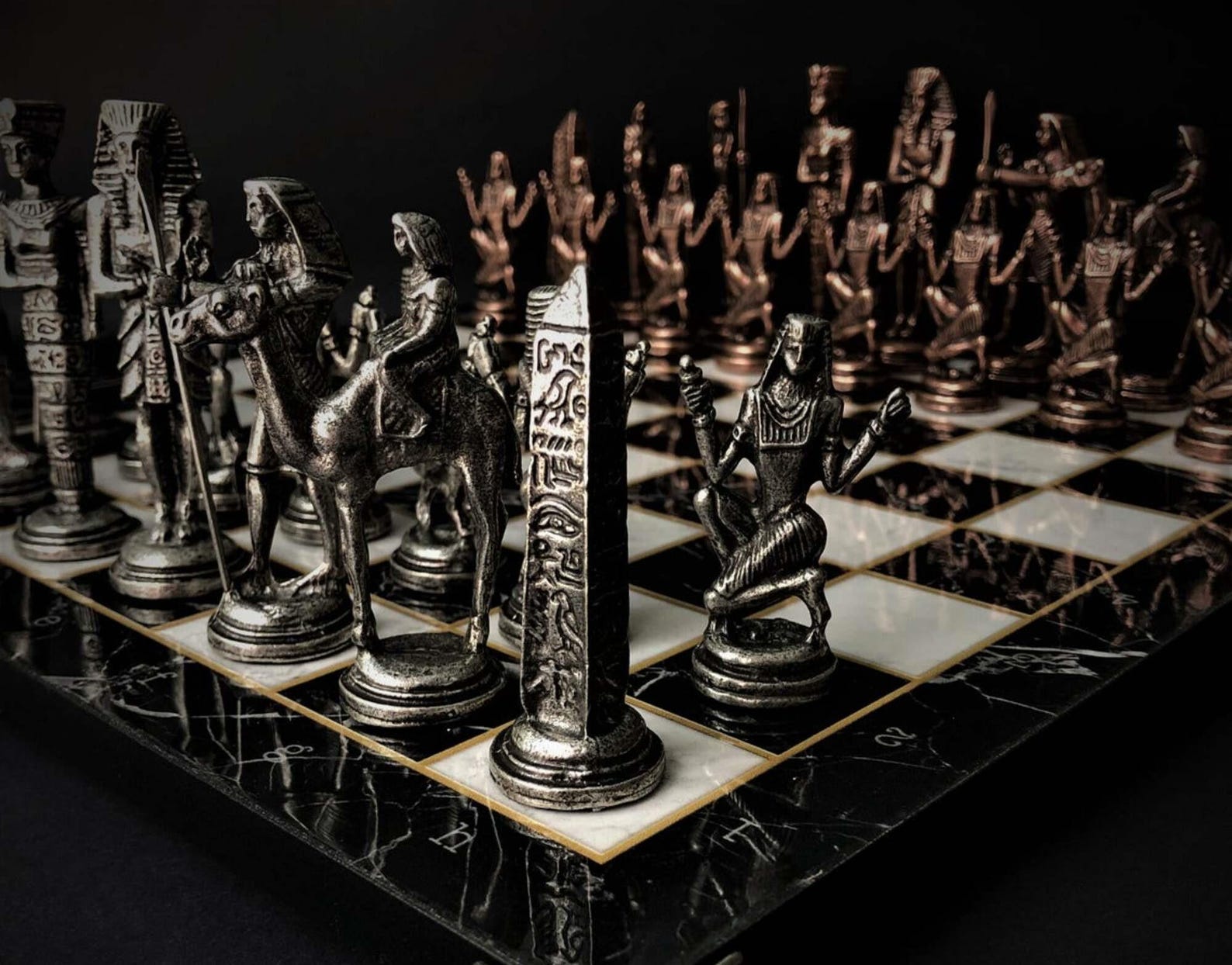 Luxury Antique Chess Set Cleopatra Pharaoh Chessmen Handmade Marble Wooden Chess Board, Gift for ...
