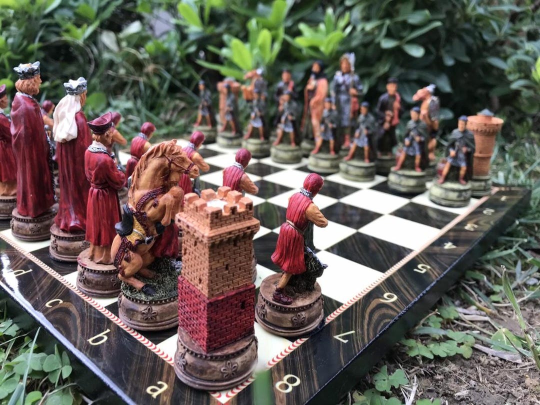 Hand-painted Camelot Chess Set: Walnut Board, Medieval Theme - Etsy