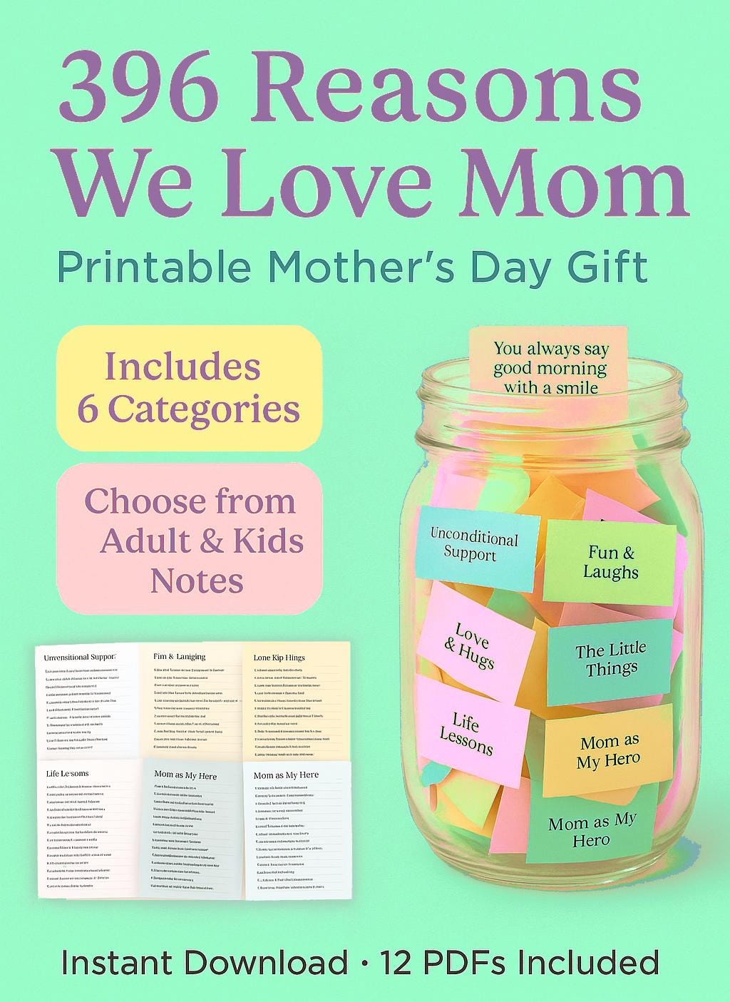 396 Reasons Why I Love You Mom | Printable Mother's Day Gift | Mom Gift ...