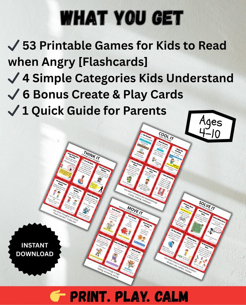 Anger Management Flashcards for Kids, Emotional Regulation Activities ...
