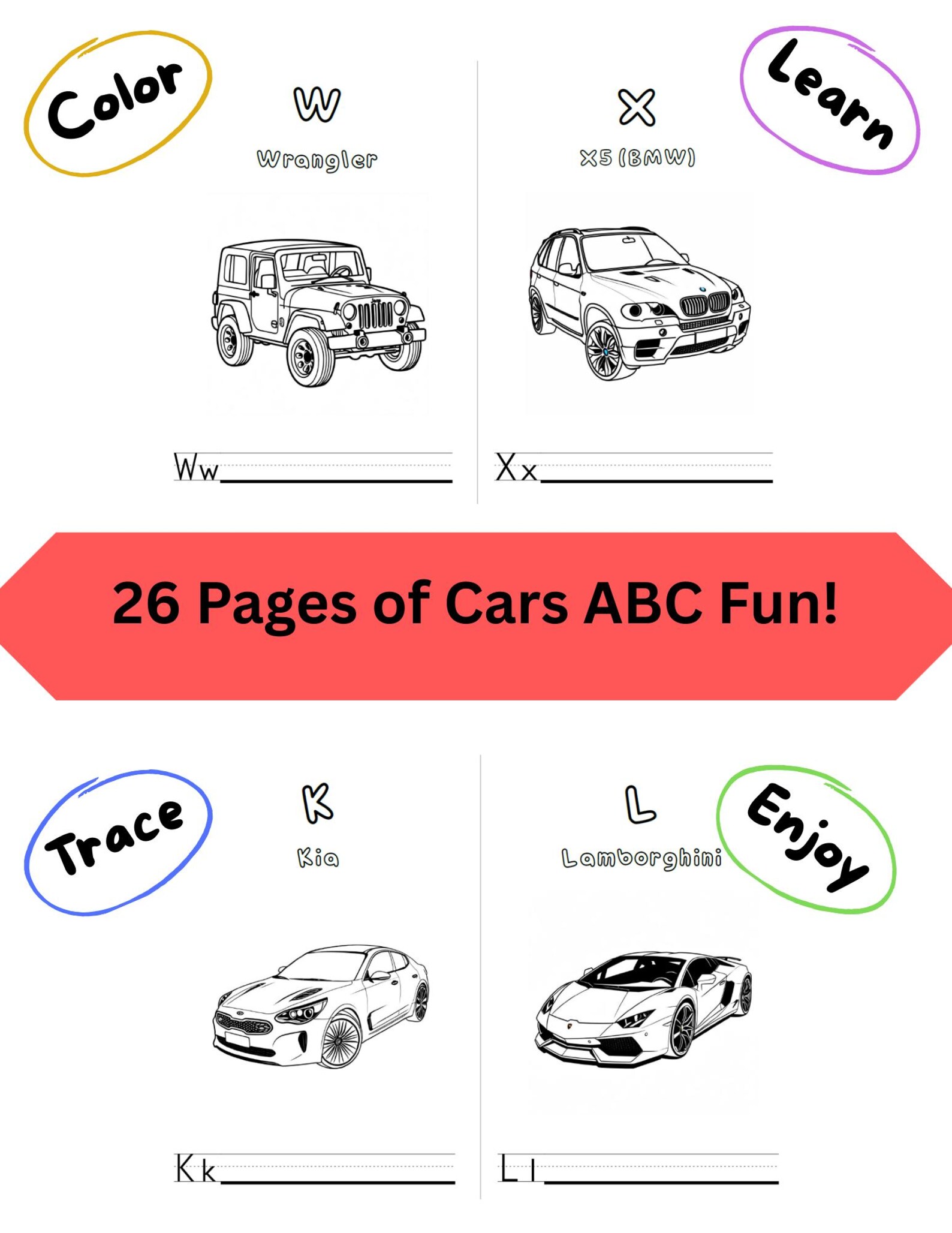 Cars Alphabet Coloring Book for Kids | Activity for Kids | Coloring ...