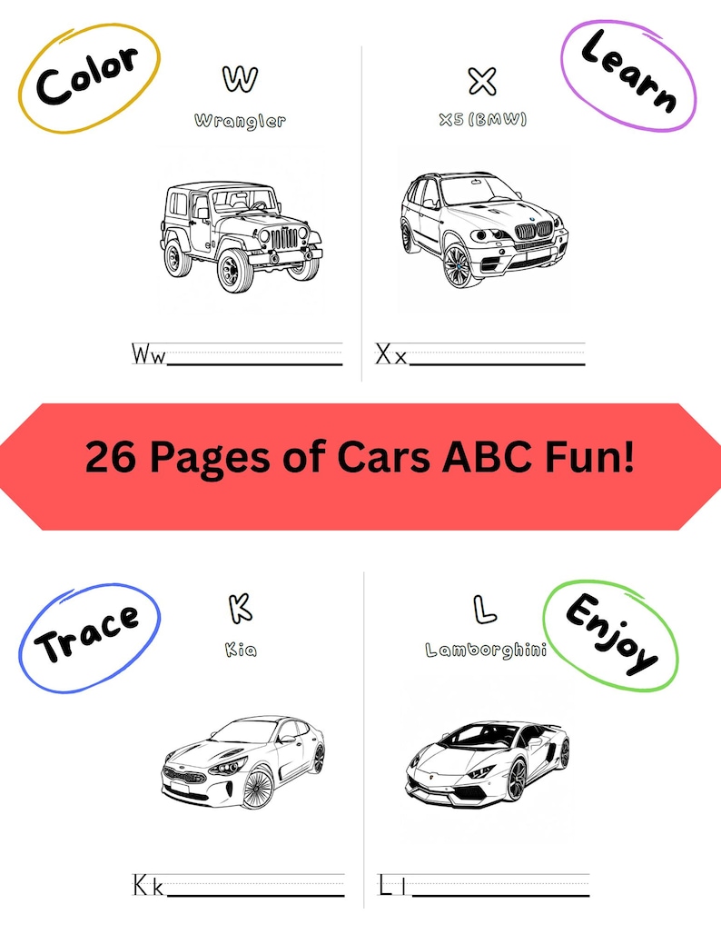 Cars Alphabet Coloring Book for Kids | Activity for Kids | Coloring ...