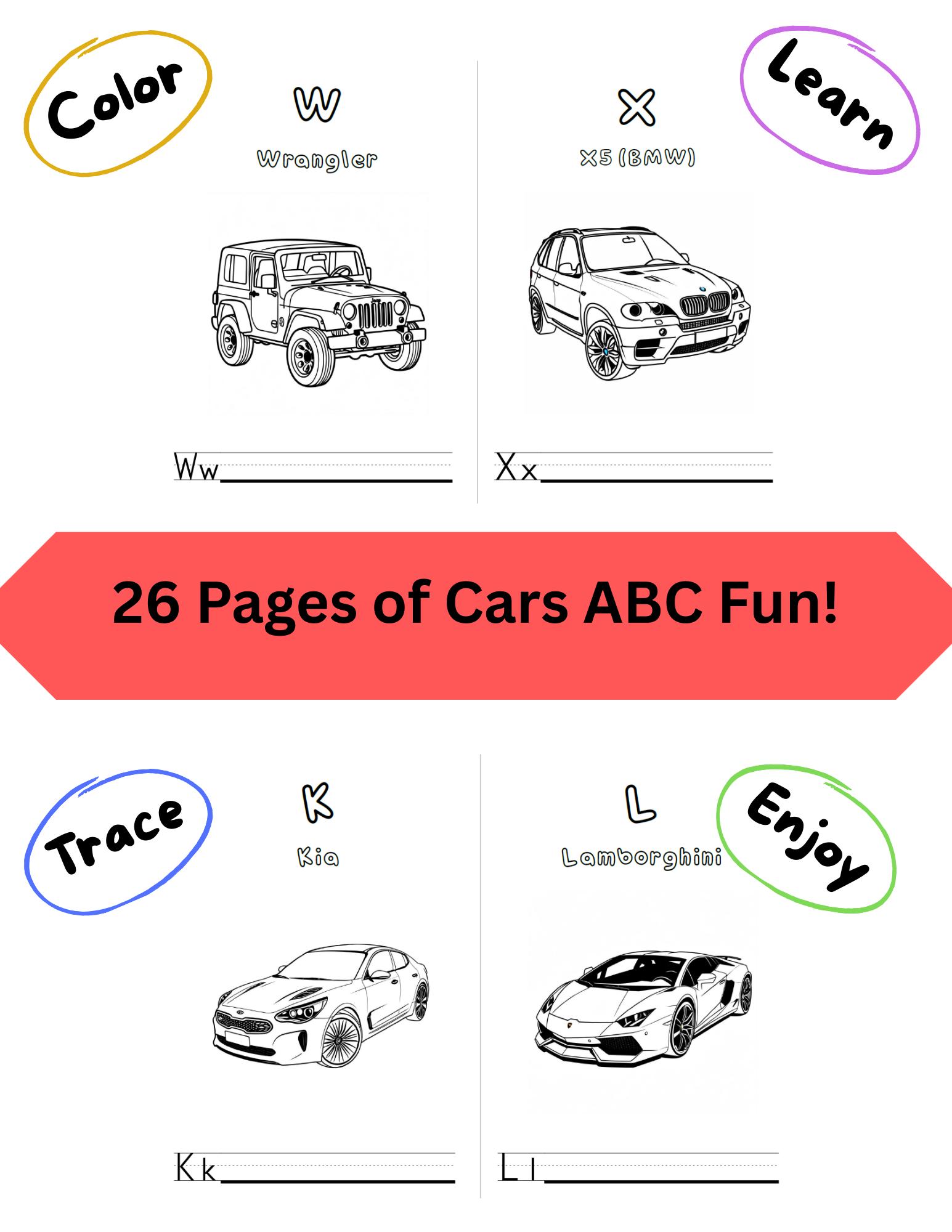 Cars Alphabet Coloring Book for Kids | Activity for Kids | Coloring ...