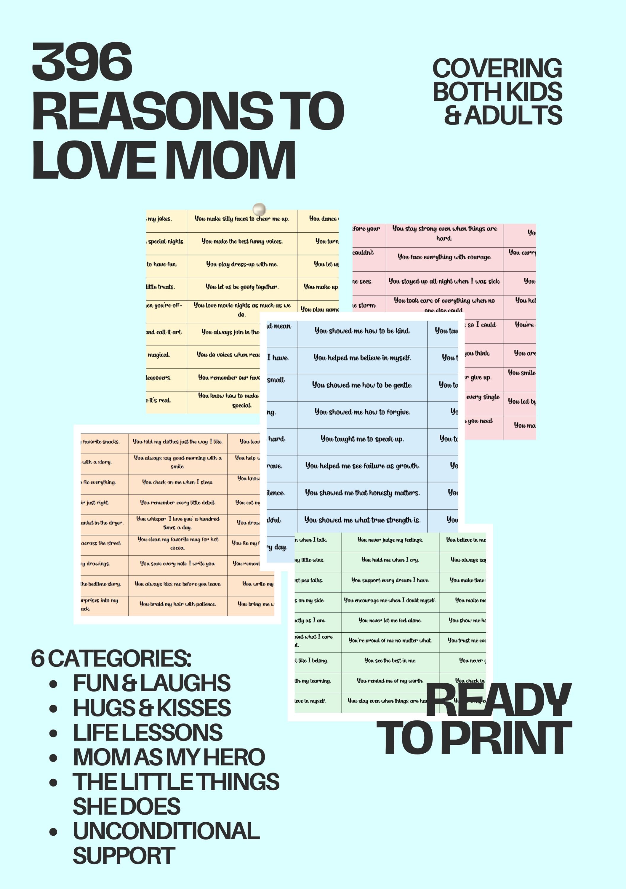 396 Reasons Why I Love You Mom | Printable Mother's Day Gift | Mom Gift ...