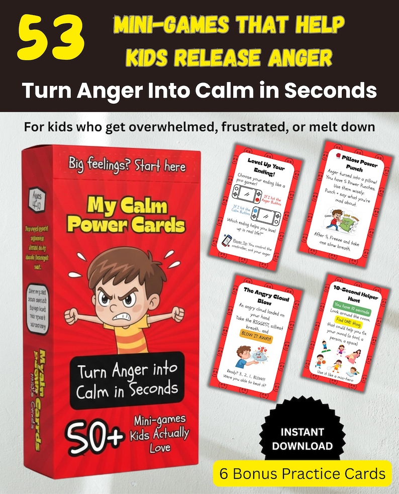 Anger Management Flashcards for Kids, Emotional Regulation Activities ...