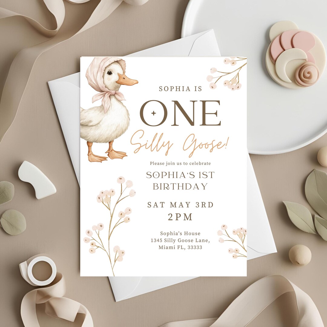 Silly Goose Birthday Invitation Template | Goose 1st Birthday Invite ...