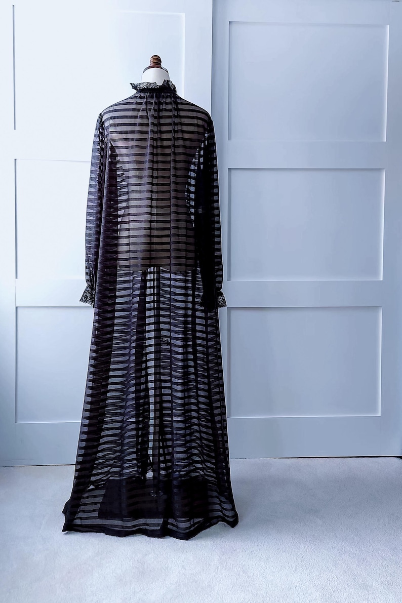 Vintage Black Sheer Lace Bridal Dressing Gown | Victorian Style Boudoir ...