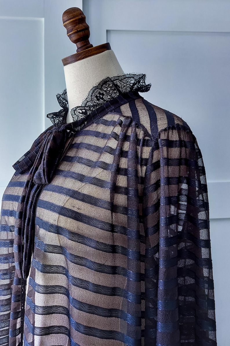 Vintage Black Sheer Lace Bridal Dressing Gown | Victorian Style Boudoir ...