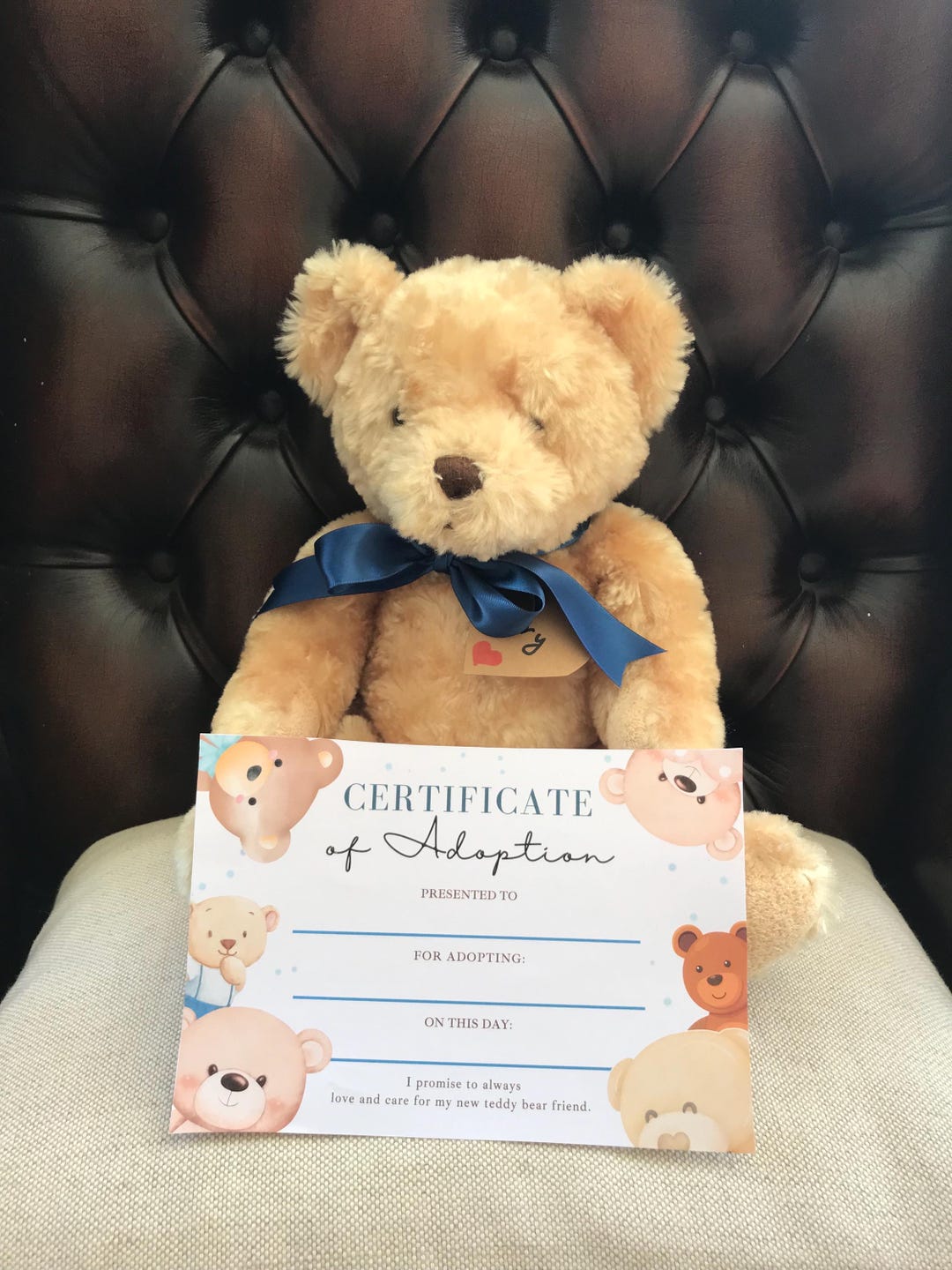 Adopt Harry - Cuddly Sitting Teddy Bear With Blue Ribbon Whsmith ...