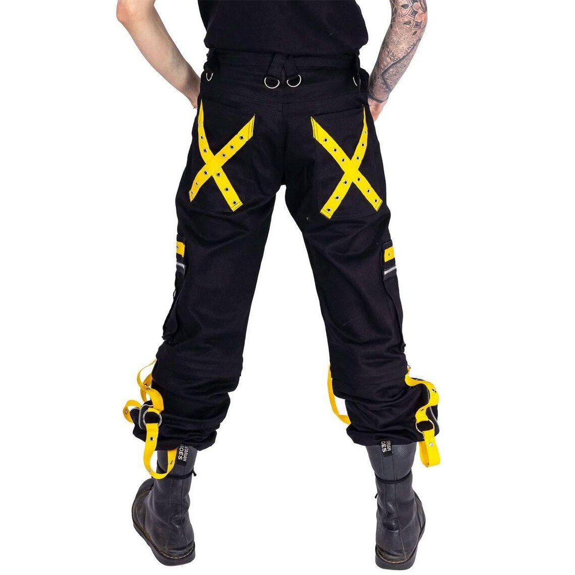 Cyber Goth Vortex Pants: Black & Yellow Rave Techwear With Straps - Etsy