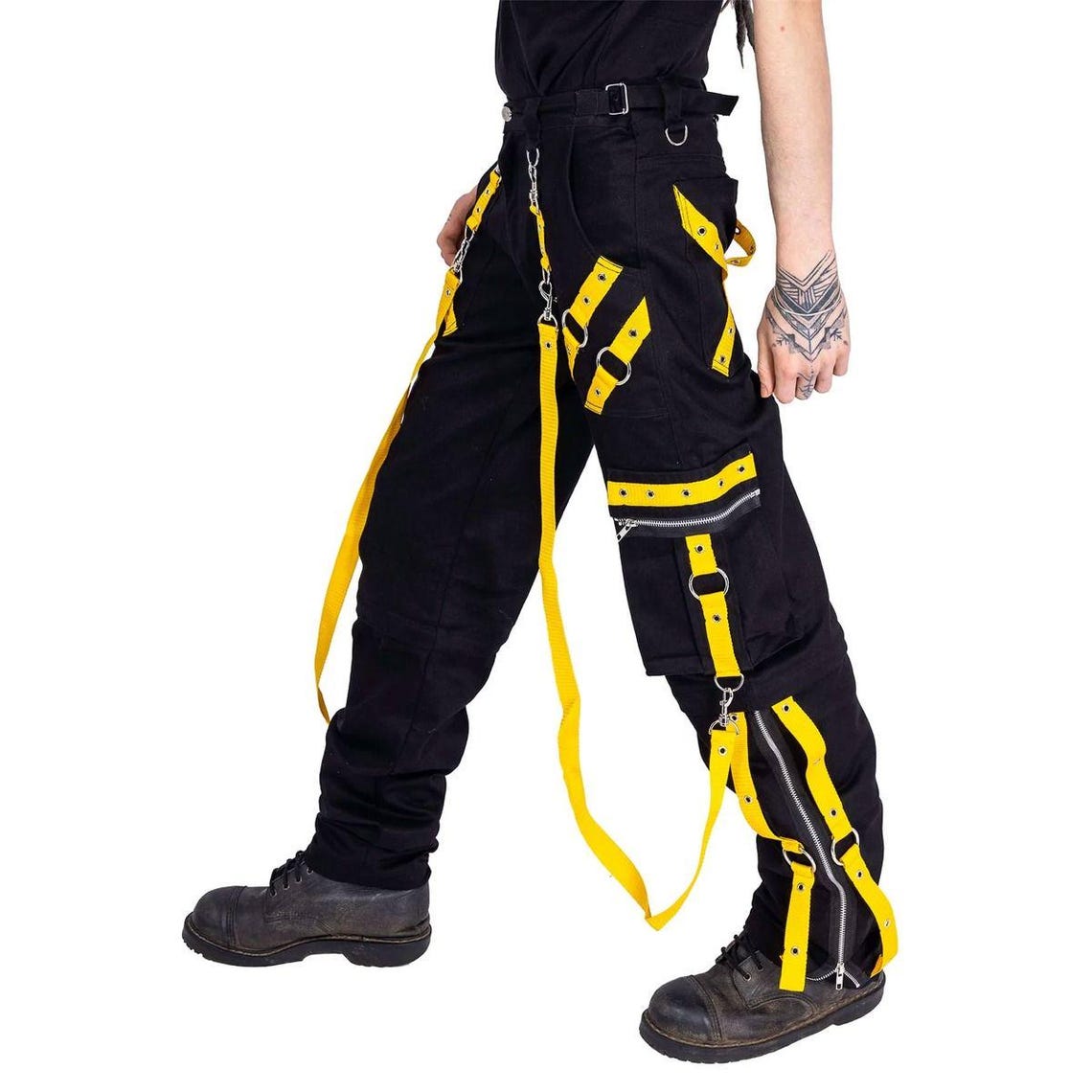 Cyber Goth Vortex Pants: Black & Yellow Rave Techwear With Straps - Etsy