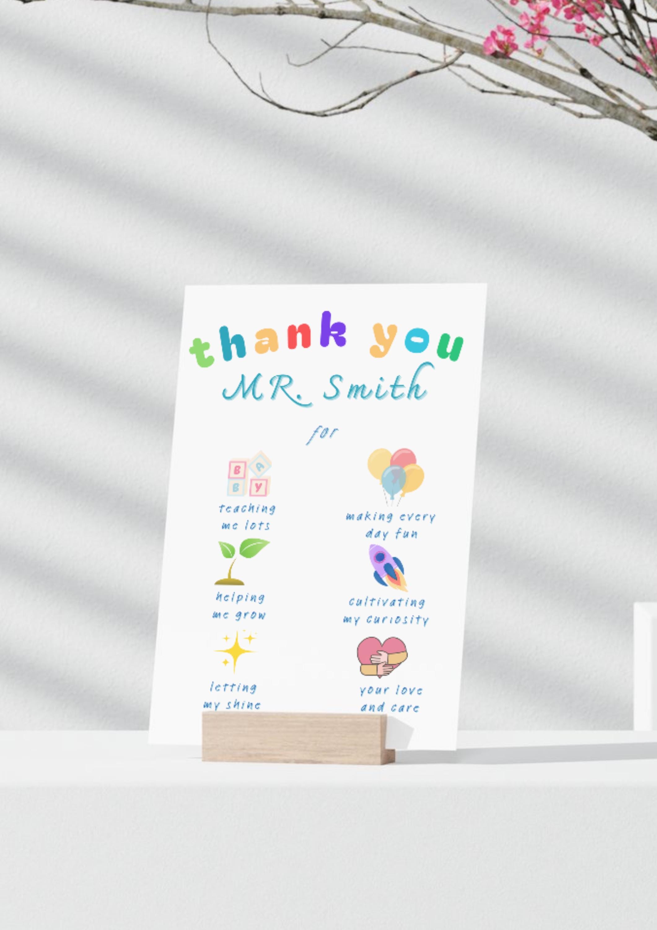 Editable Thank You Teacher Card | Printable Teacher Appreciation Gift ...