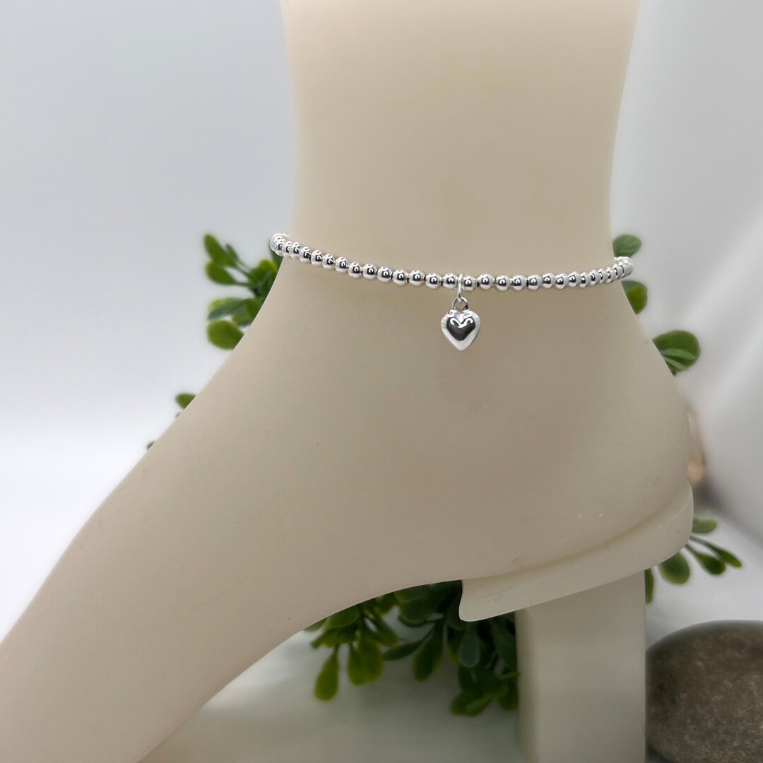 Silver Bead Anklet, Stack Anklet, Sterling Silver Ankle Bracelet ...