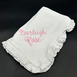 Monogramed Ruffle White Baby Blanket, Personalized Ruffle Blanket ...