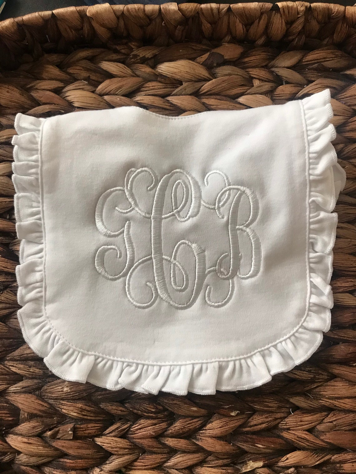 Monogram Baby Bib White Monogram Ruffle Baby Bib Baby Bibs - Etsy