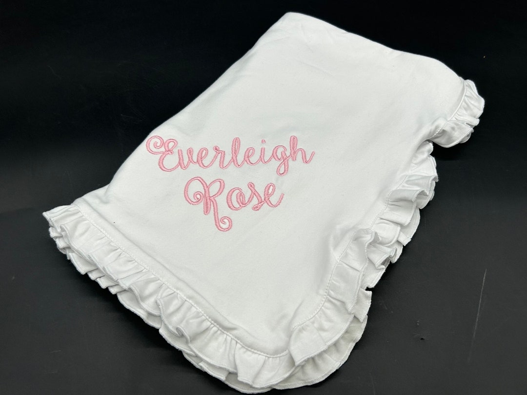 Monogramed Ruffle White Baby Blanket, Personalized Ruffle Blanket ...