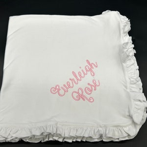 Monogramed Ruffle White Baby Blanket, Personalized Ruffle Blanket ...