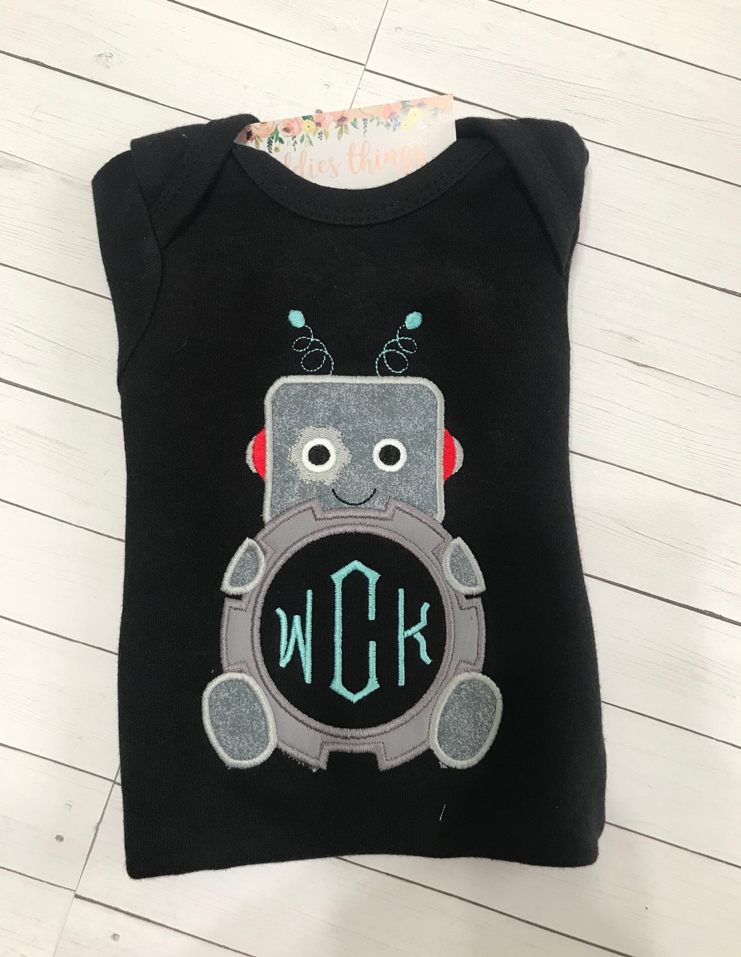 Monogram Robot Baby Bodysuit: Embroidered Initial Shirt - Etsy