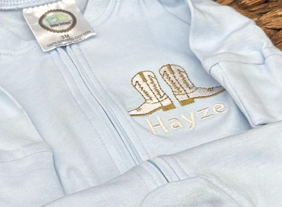 Monogrammed Baby Sleeper: Western Boot Design, Personalized Newborn ...