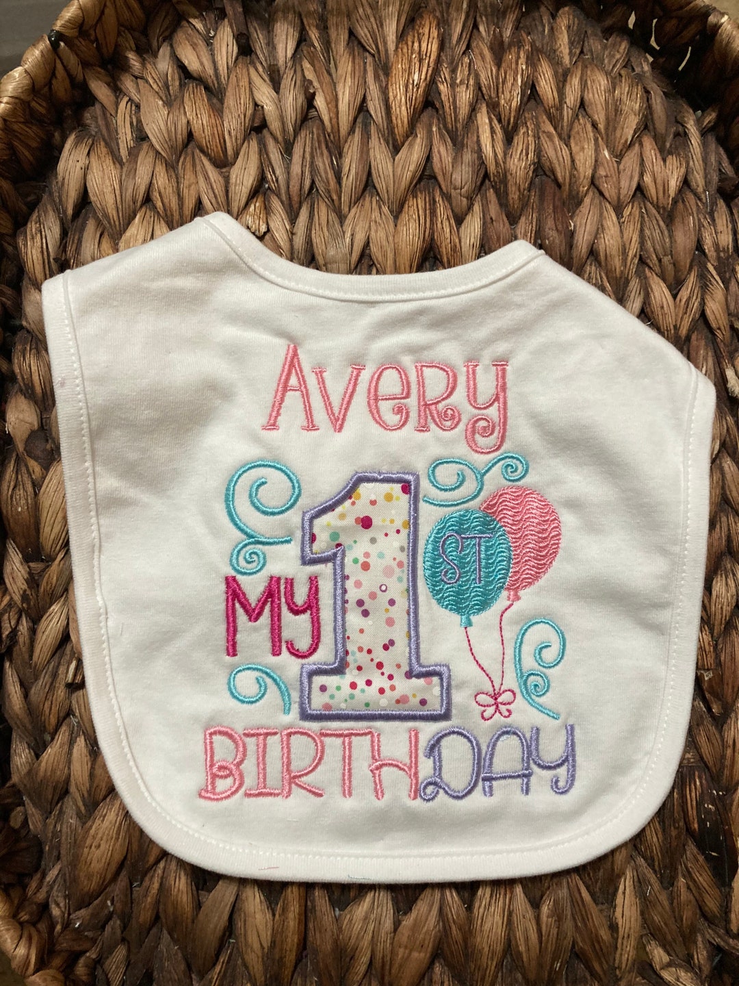 Girls 1st Birthday Bib: Pink, Purple & Aqua - Etsy