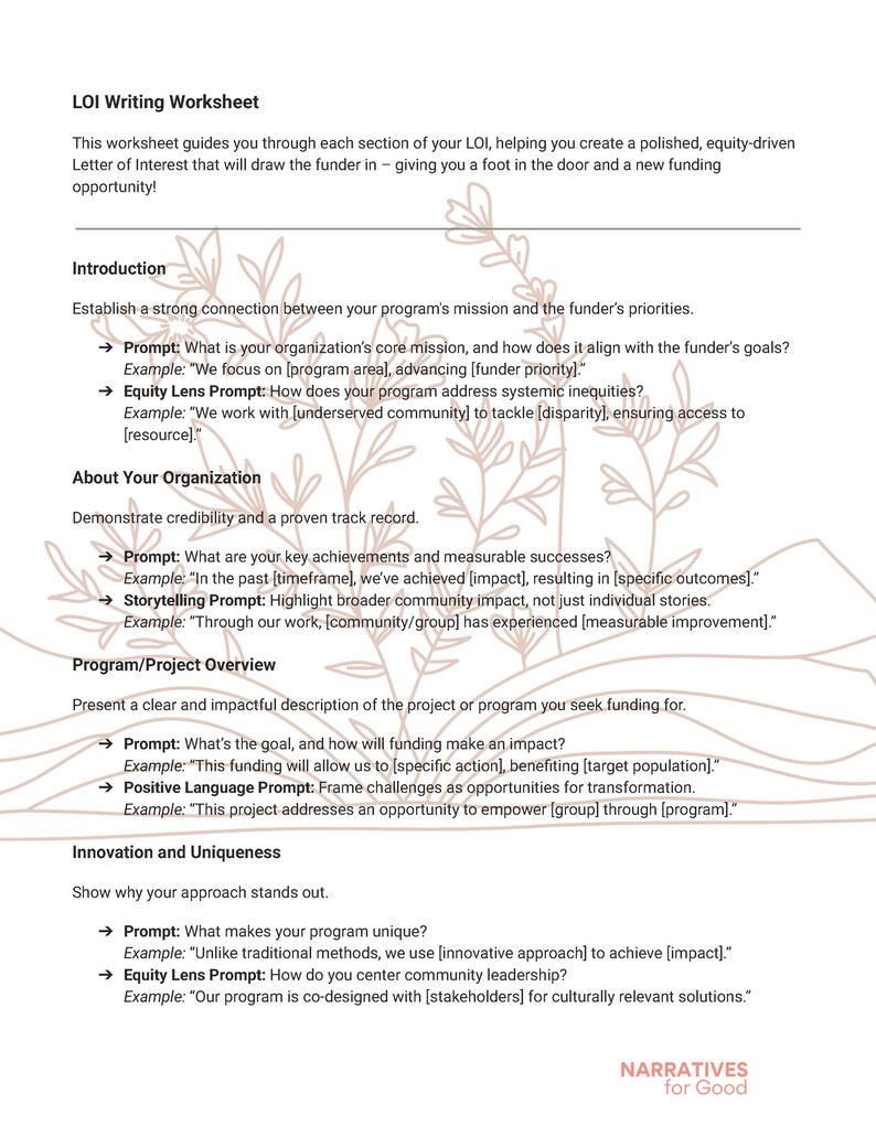 Nonprofit LOI Template & Worksheet | Letter of Intent for Grant ...