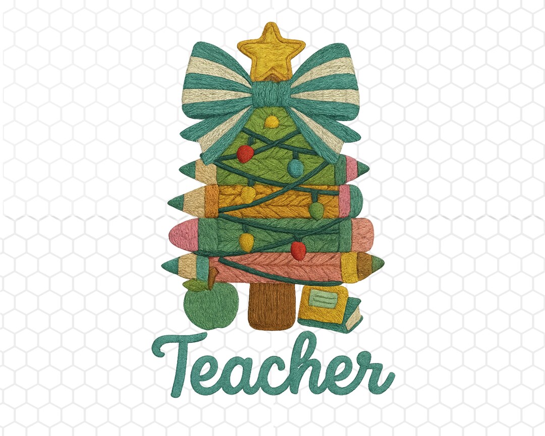 Teacher Christmas Tree PNG, Holiday Teacher Sublimation Design, Pencil ...