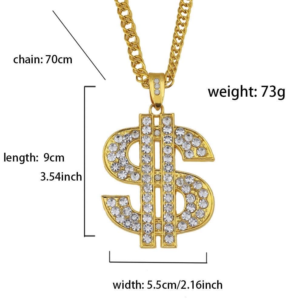 Hip Hop Bling Dollar Sign Necklace, Oversized Gold Pendant With ...