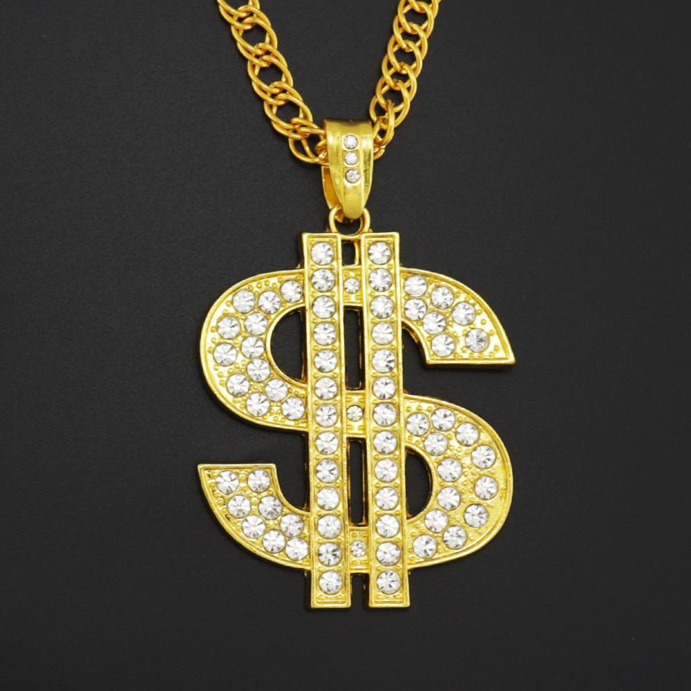 Hip Hop Bling Dollar Sign Necklace, Oversized Gold Pendant With ...