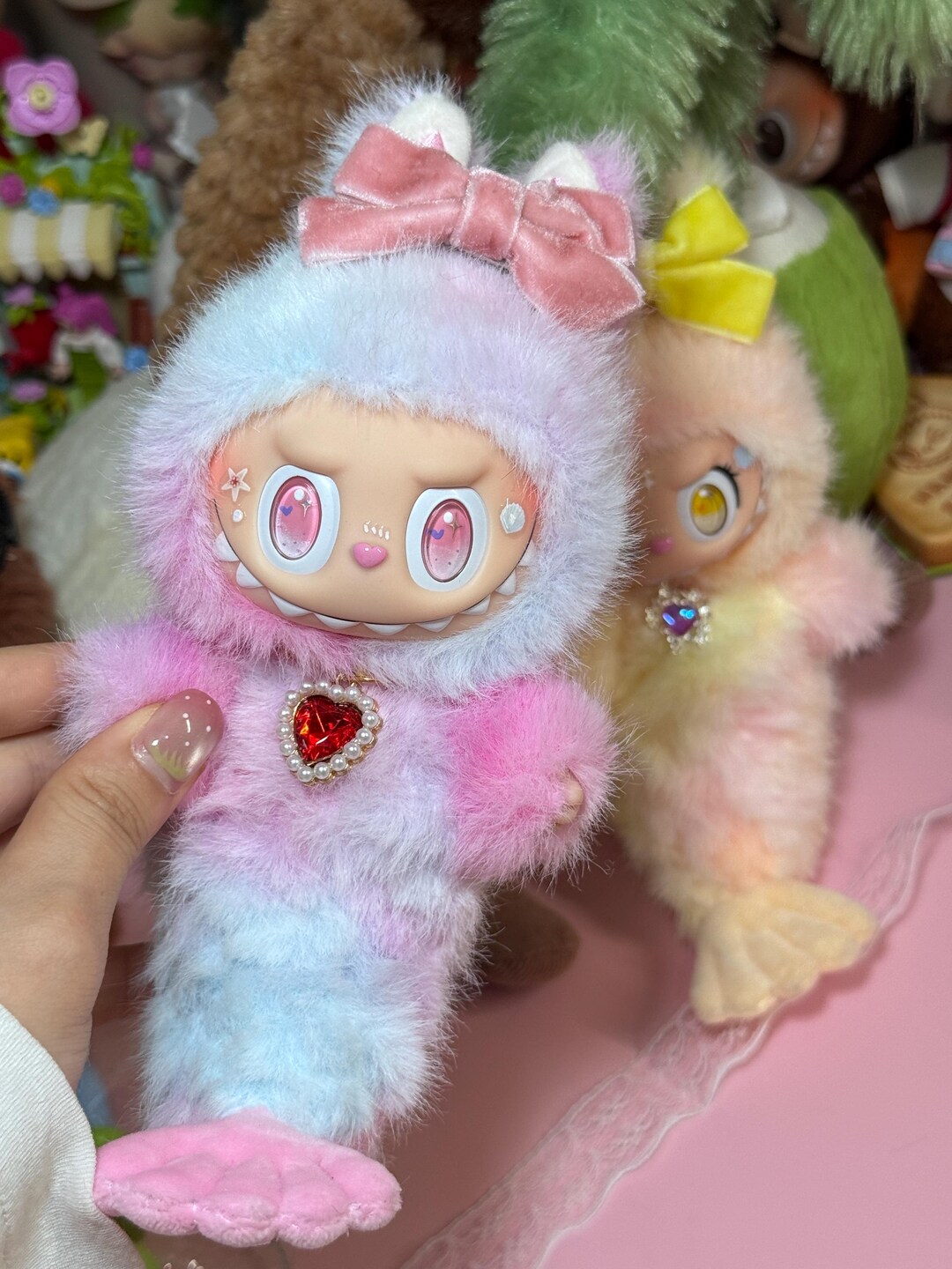 Handmade Labubu Custom Doll– Dreamy Tie-dye Plush – Pink Purple Blue ...