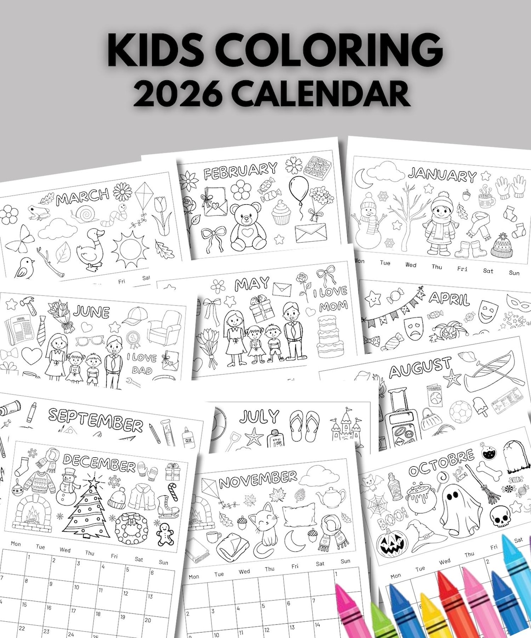 Printable Kids Calendar 2026 Monthly Children’s Planner Educational ...