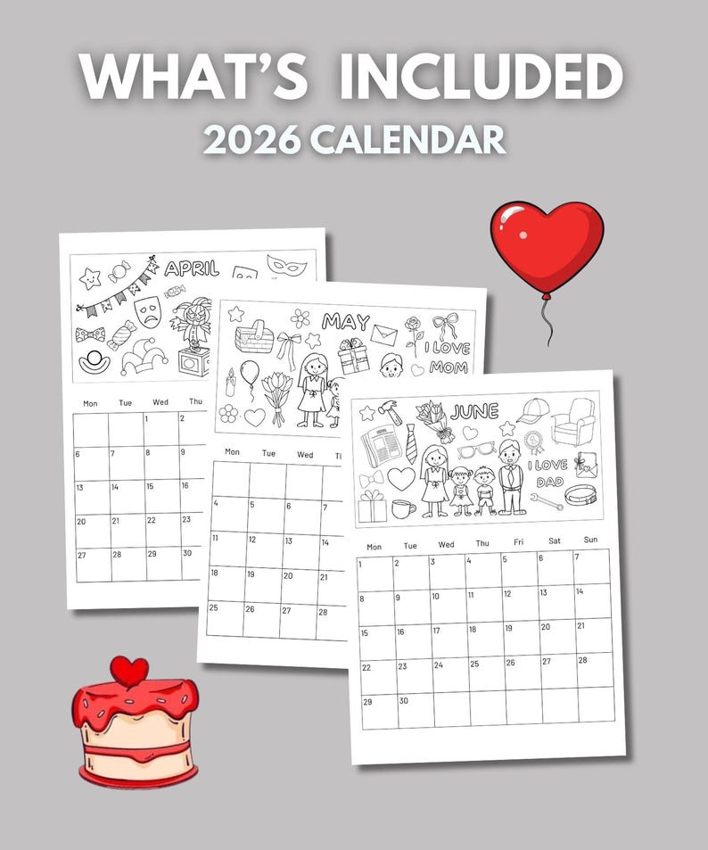 Printable Kids Calendar 2026 Monthly Children’s Planner Educational ...