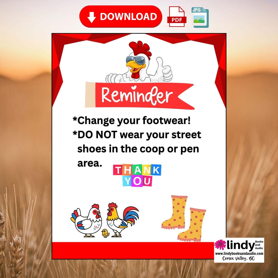 CHICKEN COOP REMINDER - Printable Reminder to Change Your Footwear - Etsy