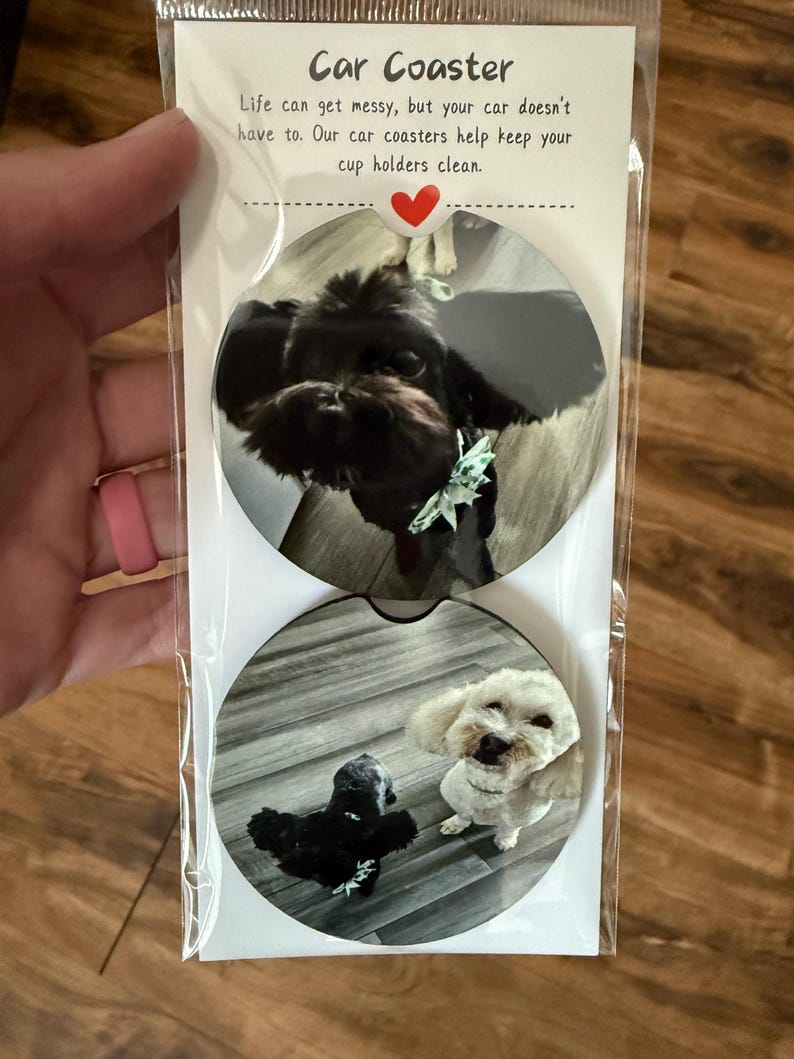 Personalized Pet Car Coasters Custom Dog Photo Cup Holder Insert Gift ...