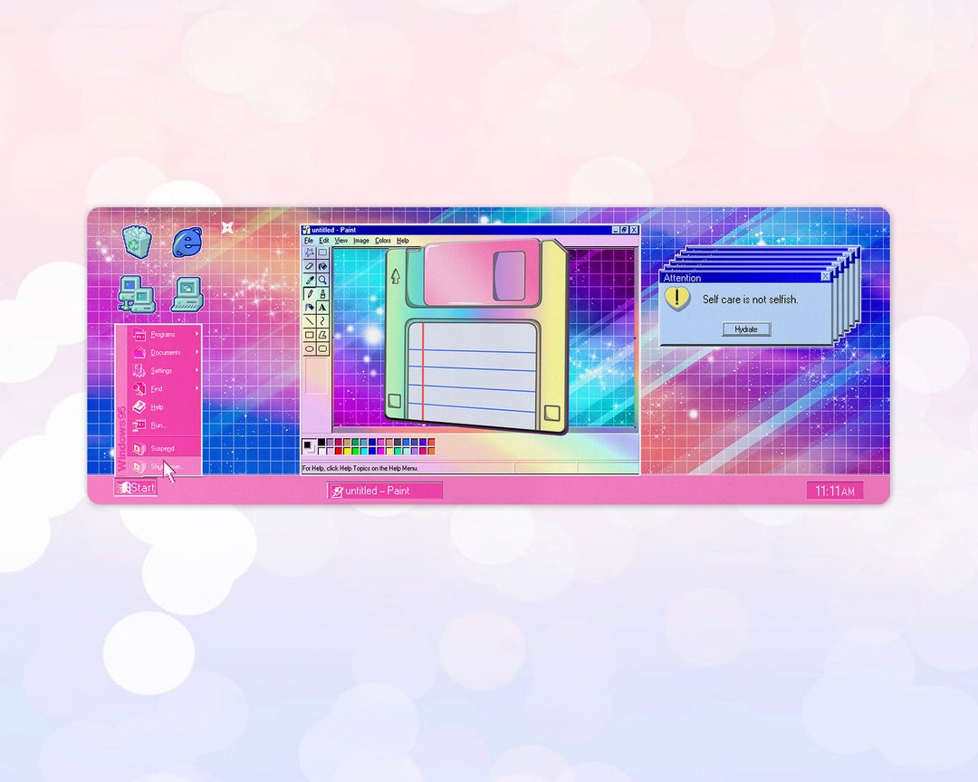 Windows 95 Deskpad XL Mousepad Vaporwave 90's Aesthetic Retro Floppy ...