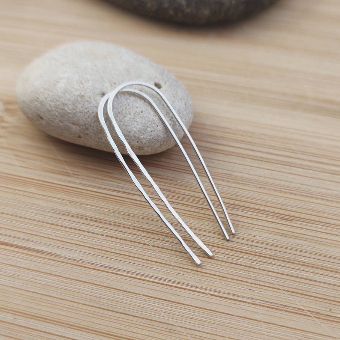 Hammered Sterling Silver Pull Through Earrings Long Silver Modern ...