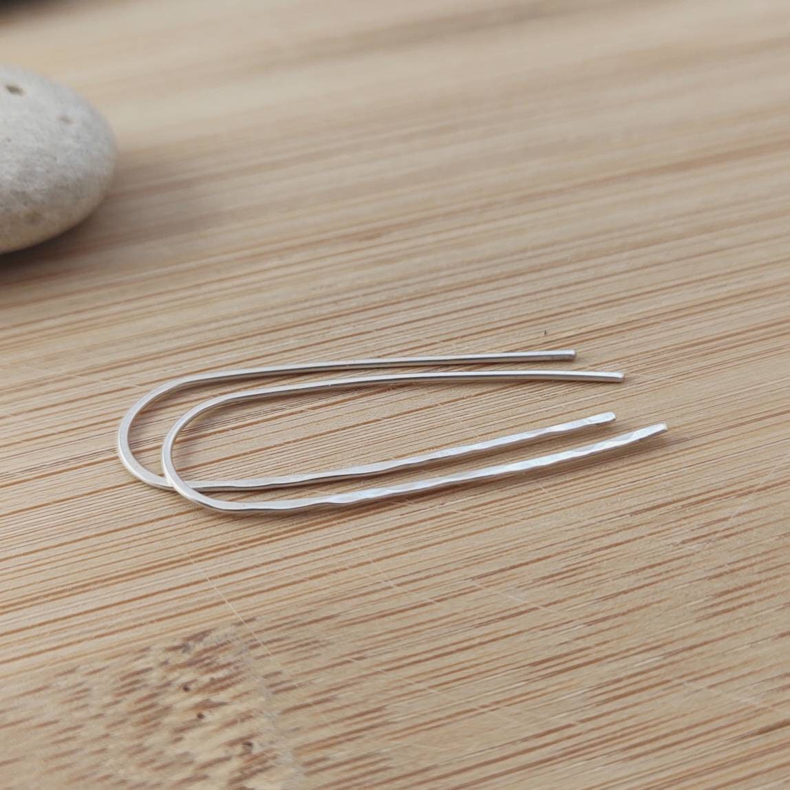 Hammered Sterling Silver Pull Through Earrings Long Silver Modern ...