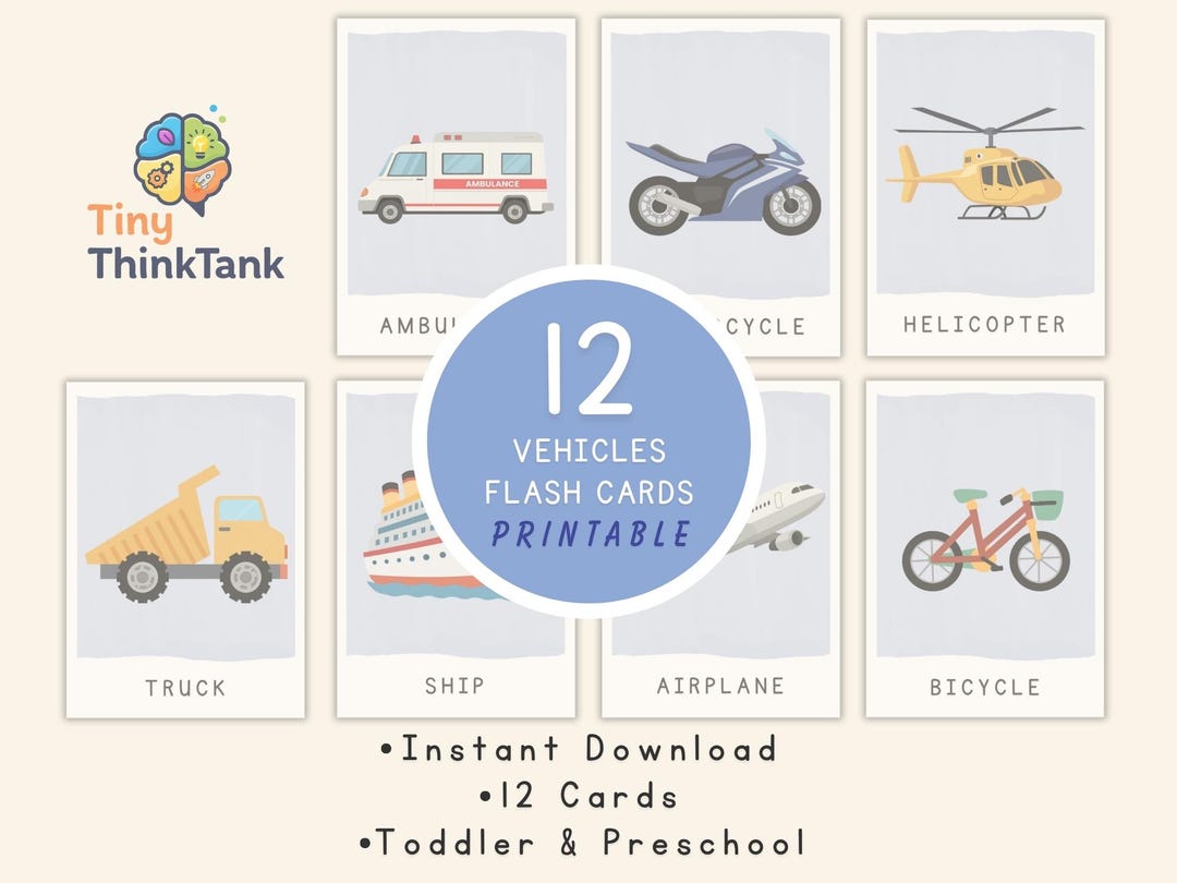 Vehicles Flash Cards for Kids | Printable Transportation Cards ...