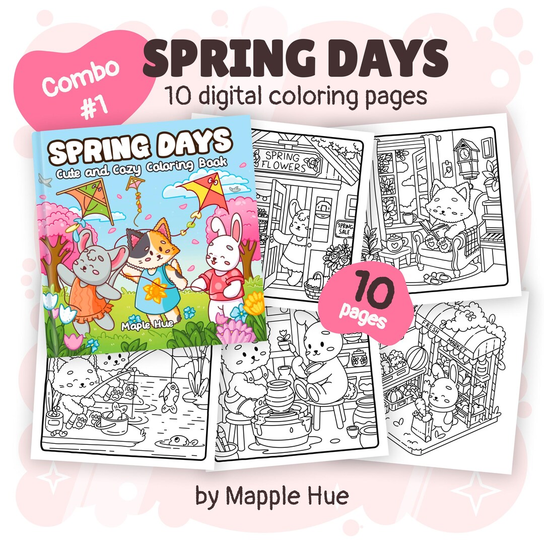 Spring Days Coloring Book Combo 1 | Printable Coloring Pack | Cute and Cozy PDF Pages for ...