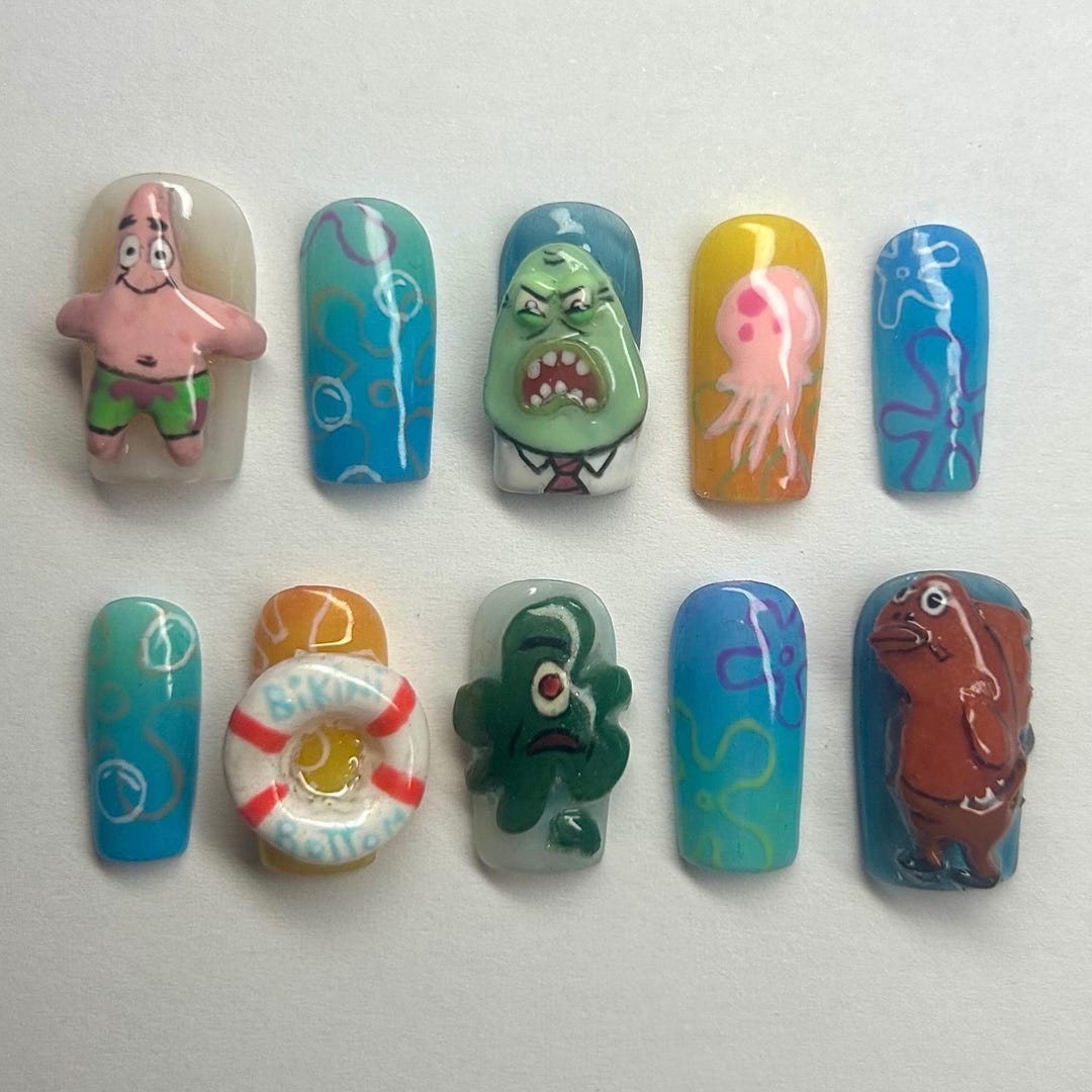 Spongebob Squarepants Press on Nails - Short Square Colorful - 3d ...
