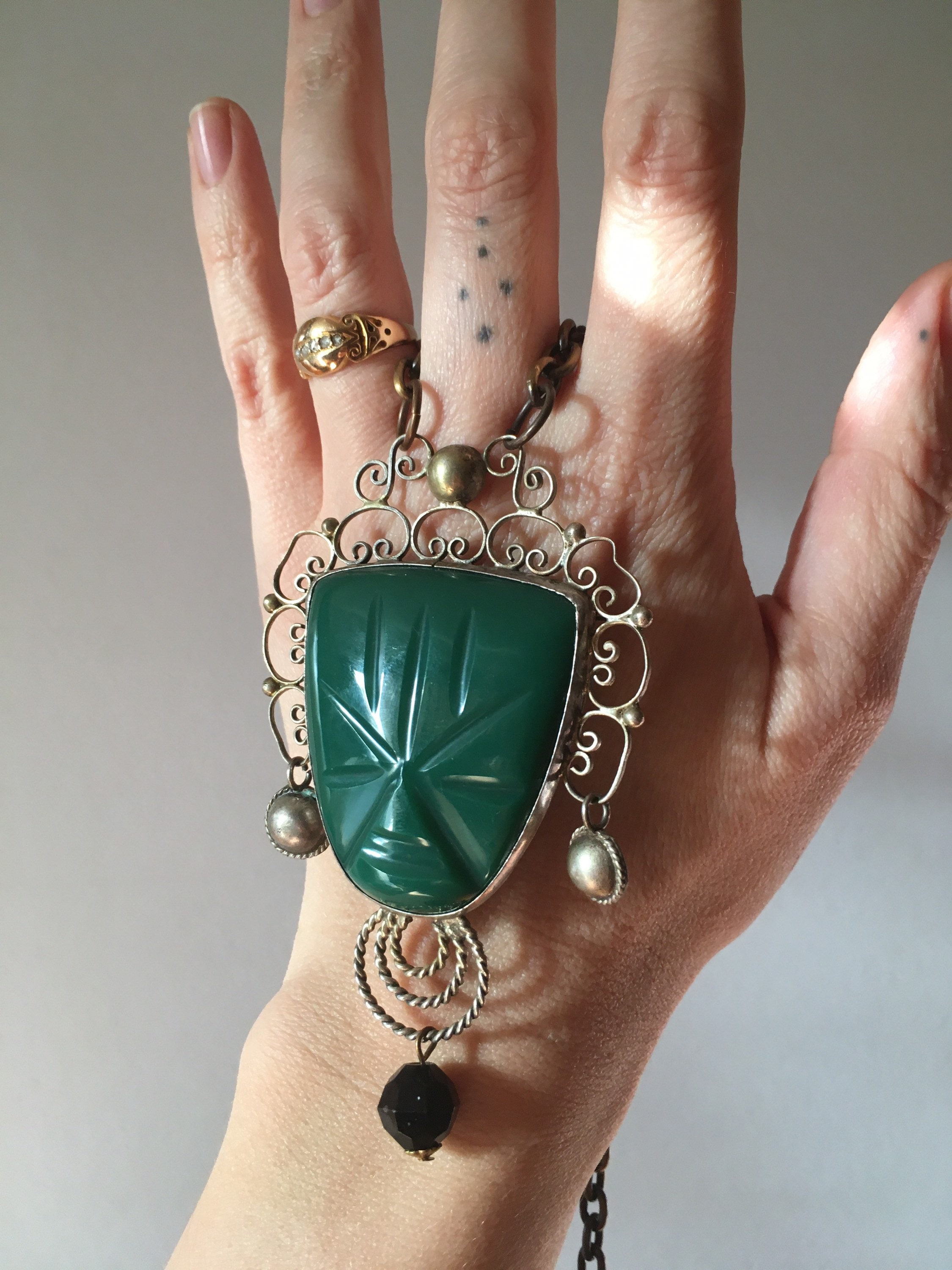 1950s Giant Sterling & Bakelite Carved Aztec Mayan Mask Face Figural ...
