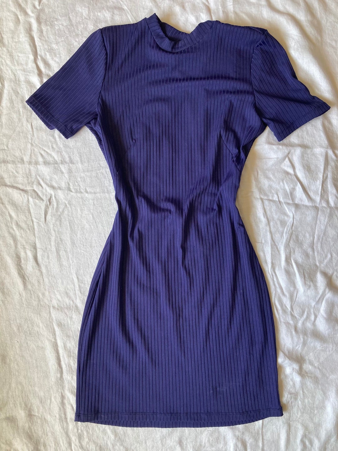 Y2K 2000s Deep Violet Purple Body Con Bodycon Ribbed Mini Cutout Dress ...