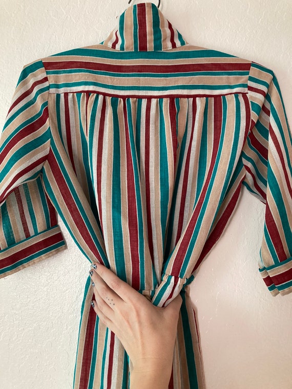 1960s Pale Pastels & Jewel Tone Stripe Shirt Dress - Gem