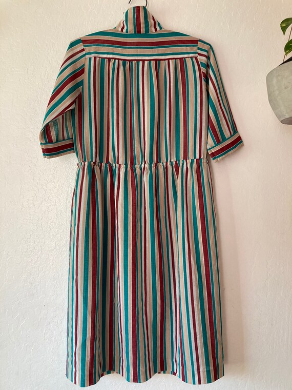 1960s Pale Pastels & Jewel Tone Stripe Shirt Dress - Gem