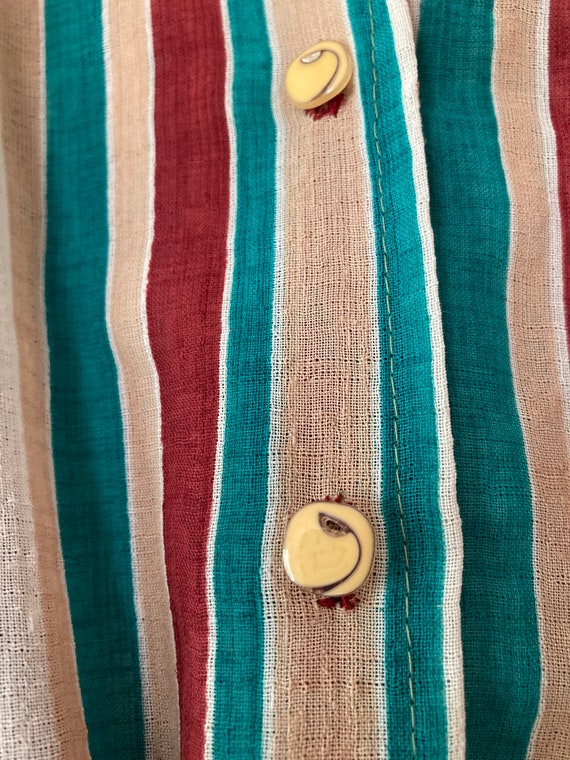 1960s Pale Pastels & Jewel Tone Stripe Shirt Dress - Gem