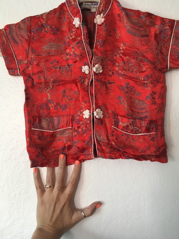 1960s Set of Ruby Children’s Chinese Satin Brocade Ma… - Gem