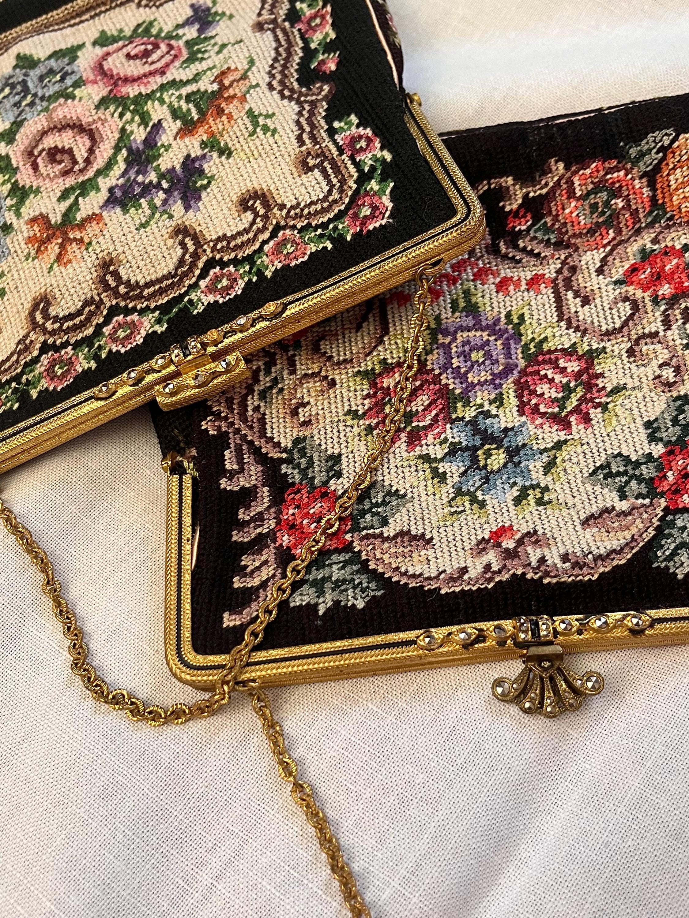 1950s Golden Frame Intricate Needlepoint Lovers Victorian Edwardian ...