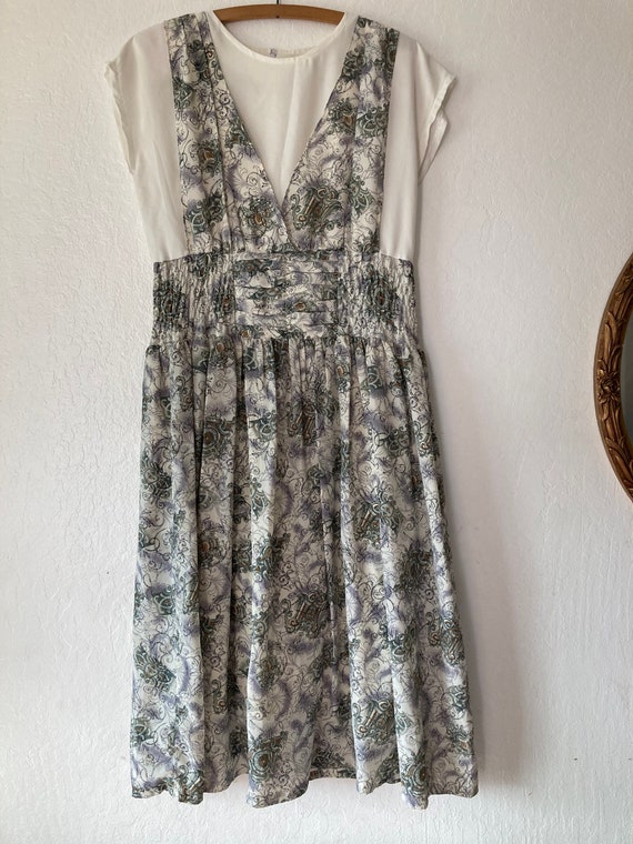 1990s Paisley Overlay Bib Front Apron Tailored Day Dr… - Gem